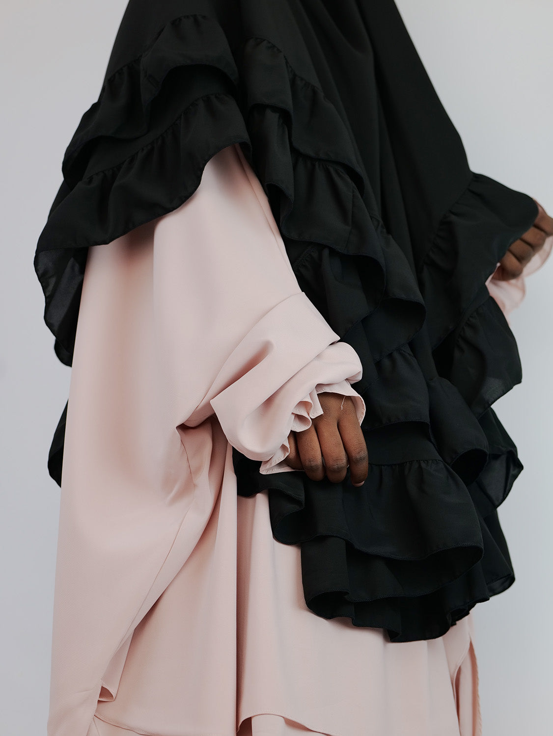 Princess Ruffled Chiffon Khimar, Kohl PRE ORDER – Les Sultanas