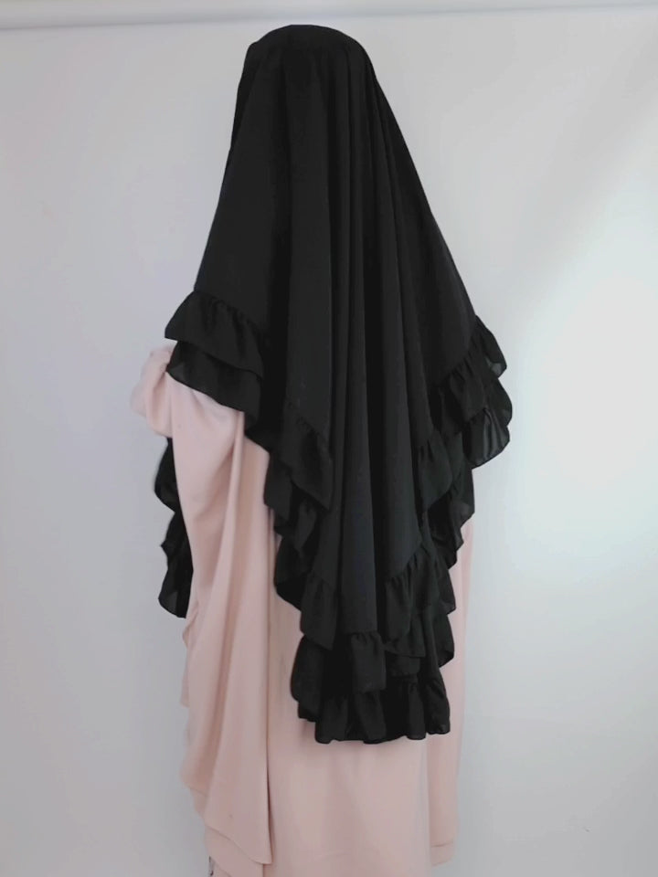 Princess Ruffled Chiffon Khimar, Kohl PRE ORDER – Les Sultanas